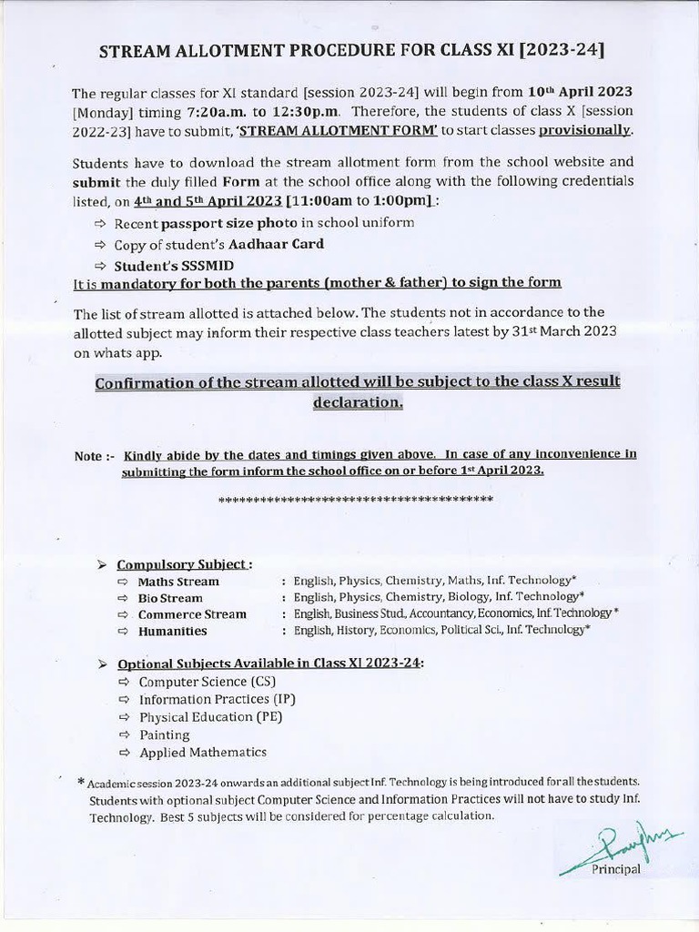 Class Xi Stream Allotment 2023-24 | PDF | Lifestyle