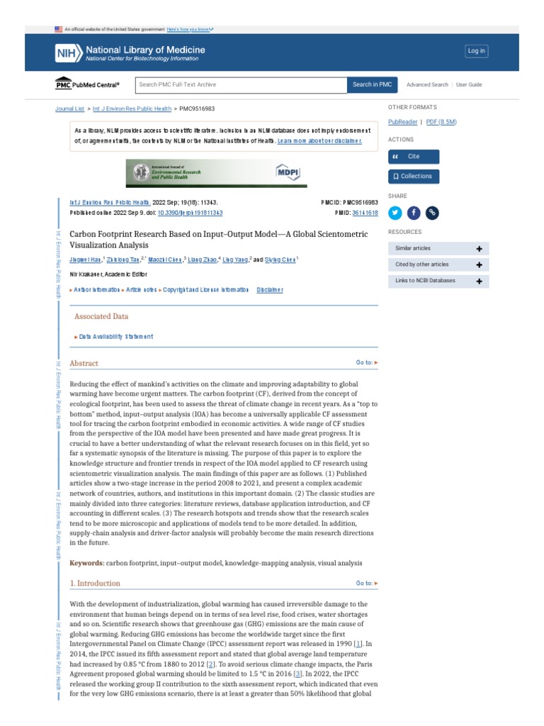 Carbon Footprint Research Based On Input-Output Model | PDF | Climate Change | Life Cycle Assessment