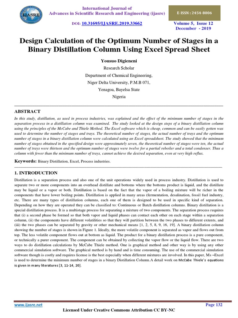 Design Calculation of The Optimum Number of Stages in A | PDF | Distillation | Chemical Engineering
