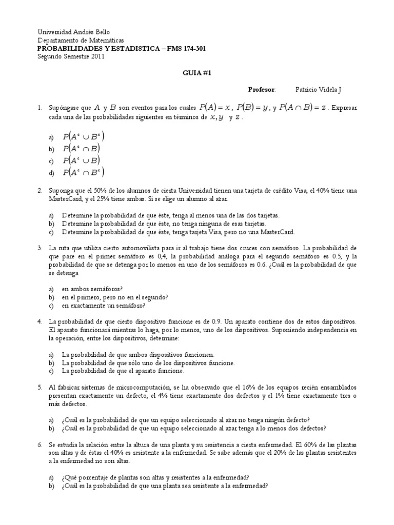 Guia I - FMS 174 | PDF | Probabilidad | Enseñanza de matemática