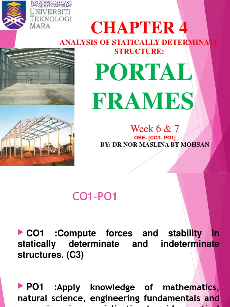 W6 &7 Chapter 4 - Portal Frames | PDF | Bending | Force