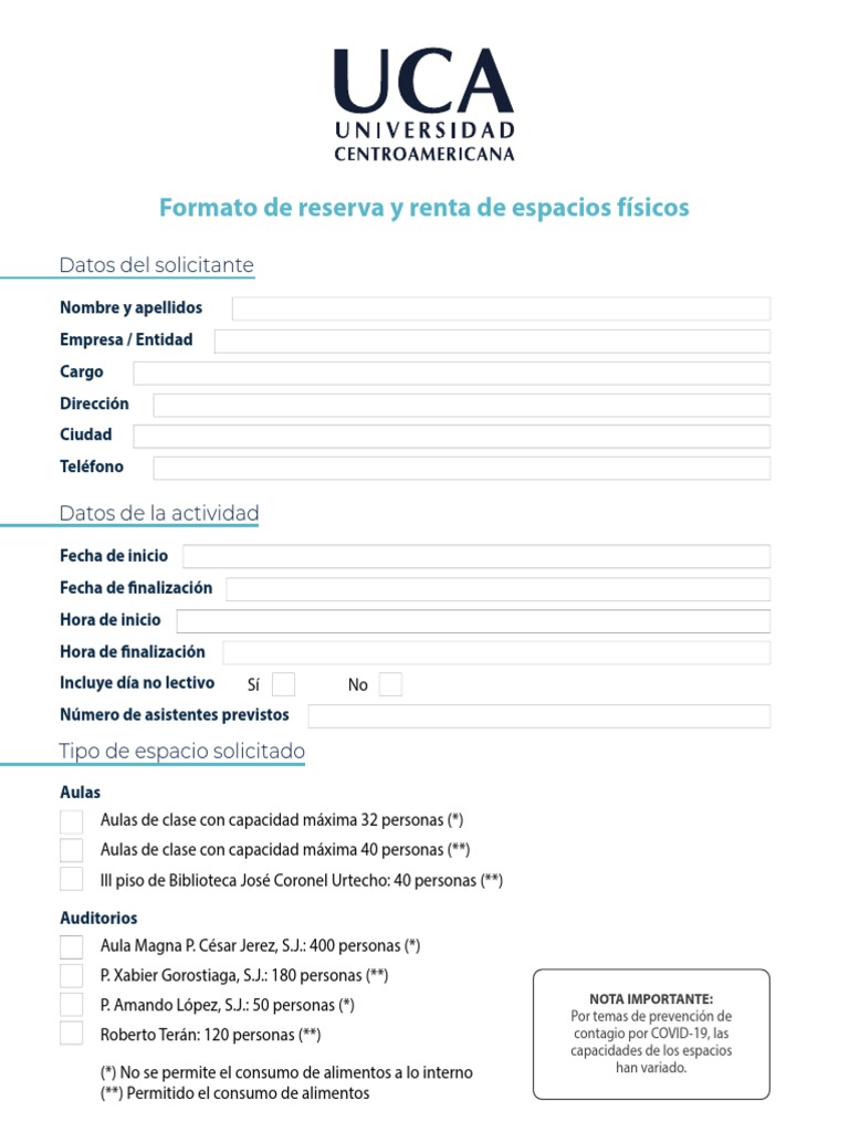 Formato Reserva Espacios UCA Nicaragua | PDF