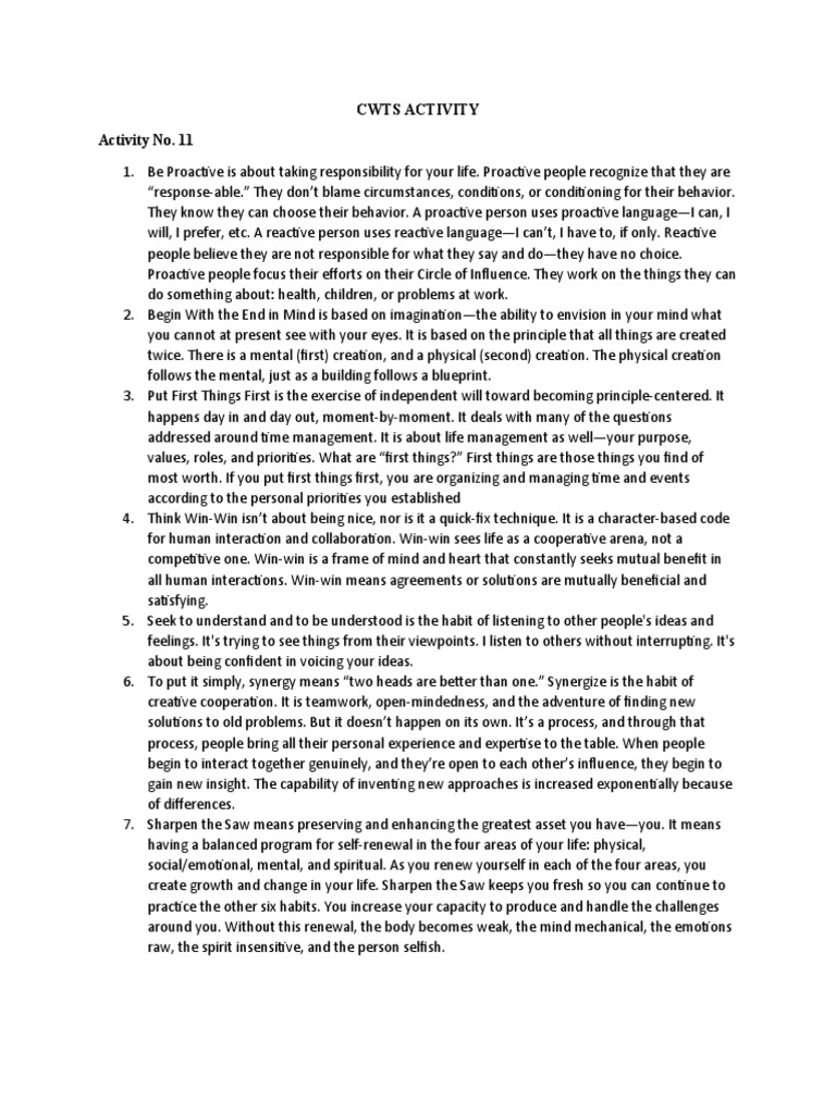 CWTS Activity | PDF | Mind | Psychology