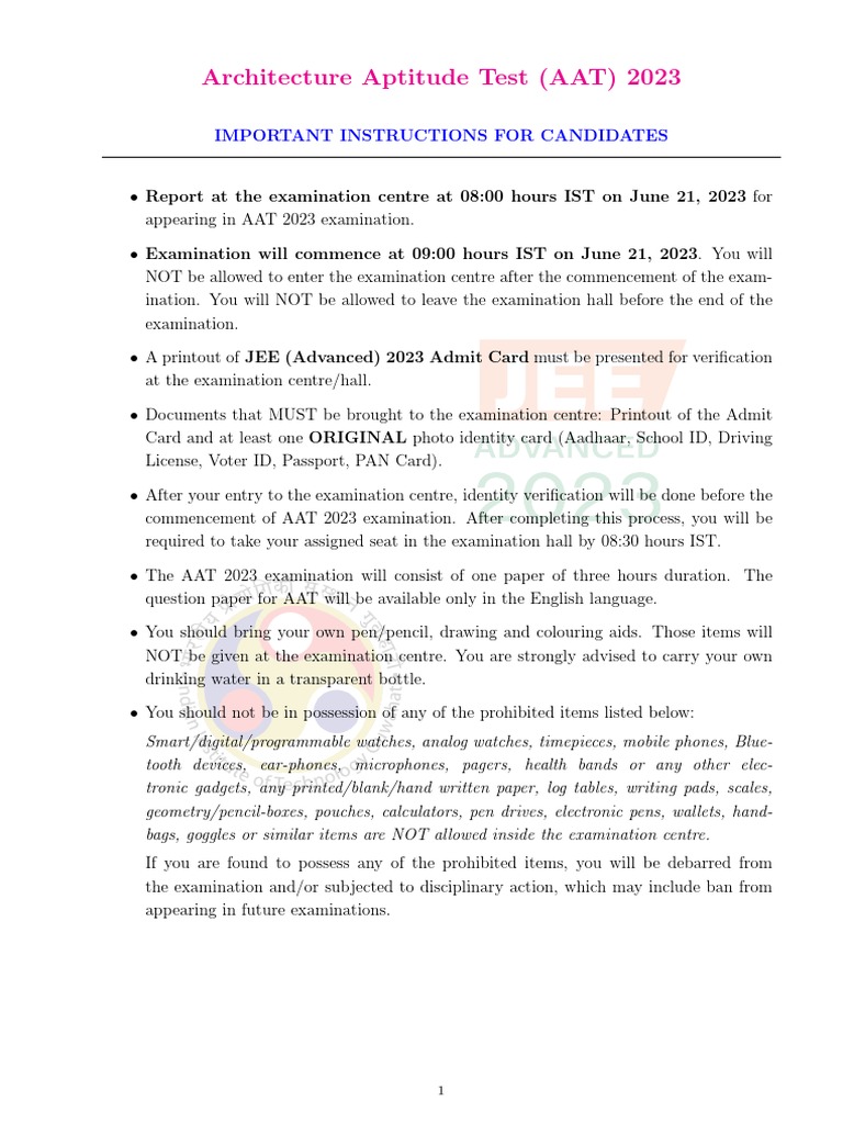 AAT 2023 Exam Admission Instructions | PDF