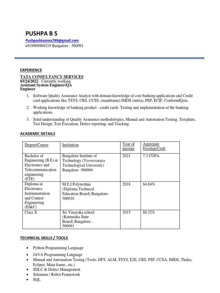 CV - Pushpa Shivanna | PDF | Systems Engineering | Computing