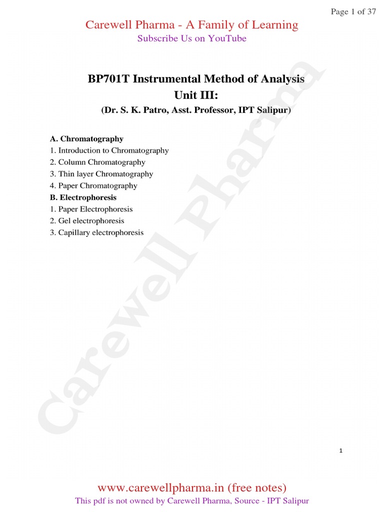 Unit 3, Instrumental Methods of Analysis, B Pharmacy 7th Sem, Carewell ...