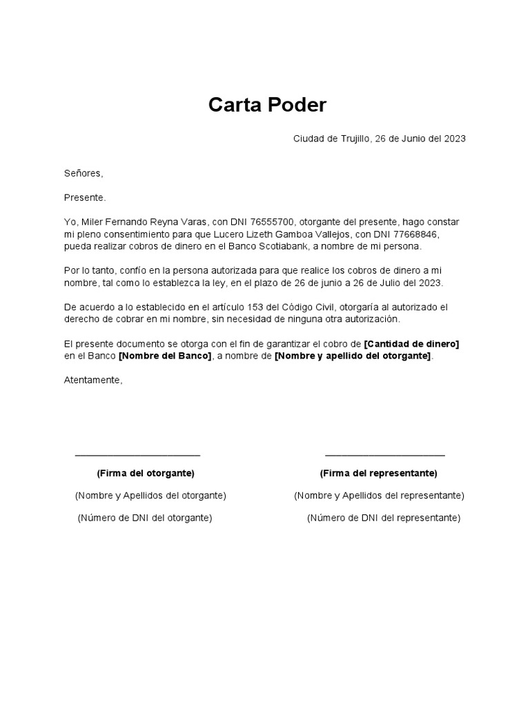 Carta Poder para Cobro de Dinero | PDF | Derecho
