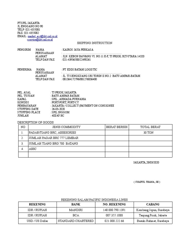 Contoh Si Spil Container | PDF