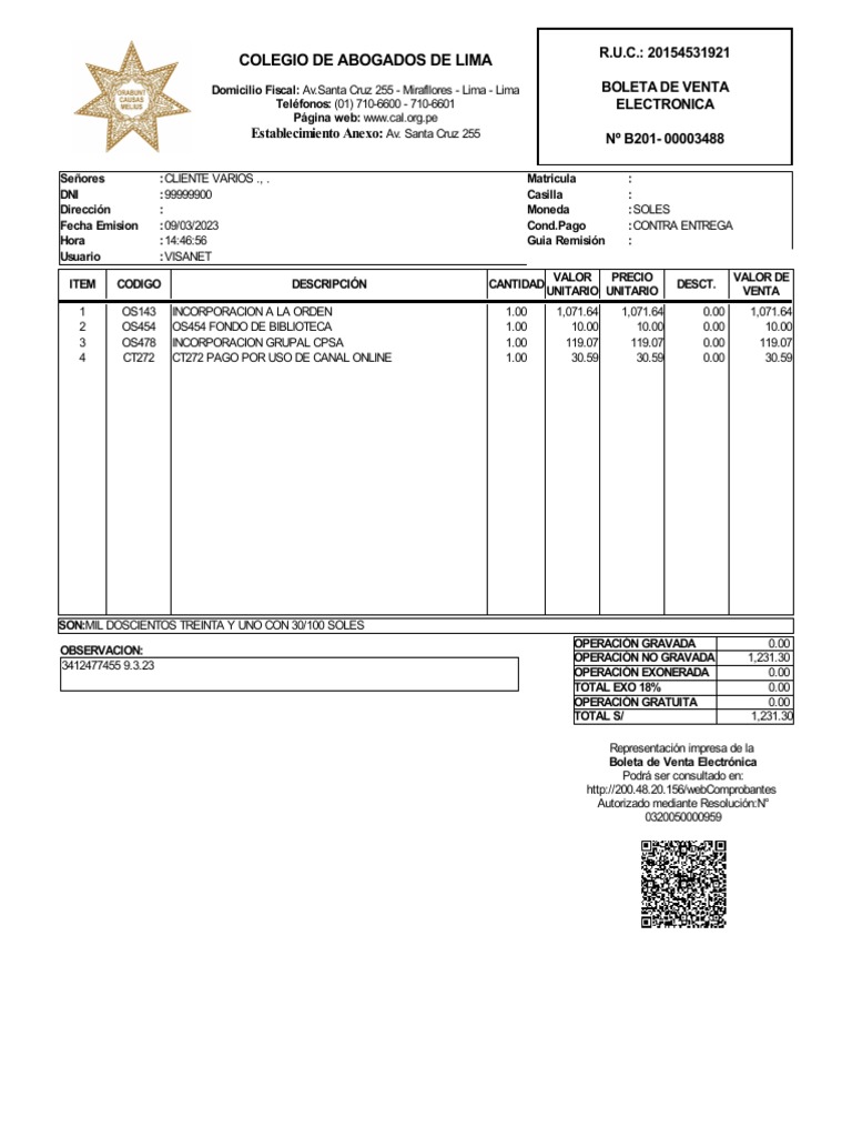 Boleta de Pago Colegio Abogados Lima | PDF | Informática