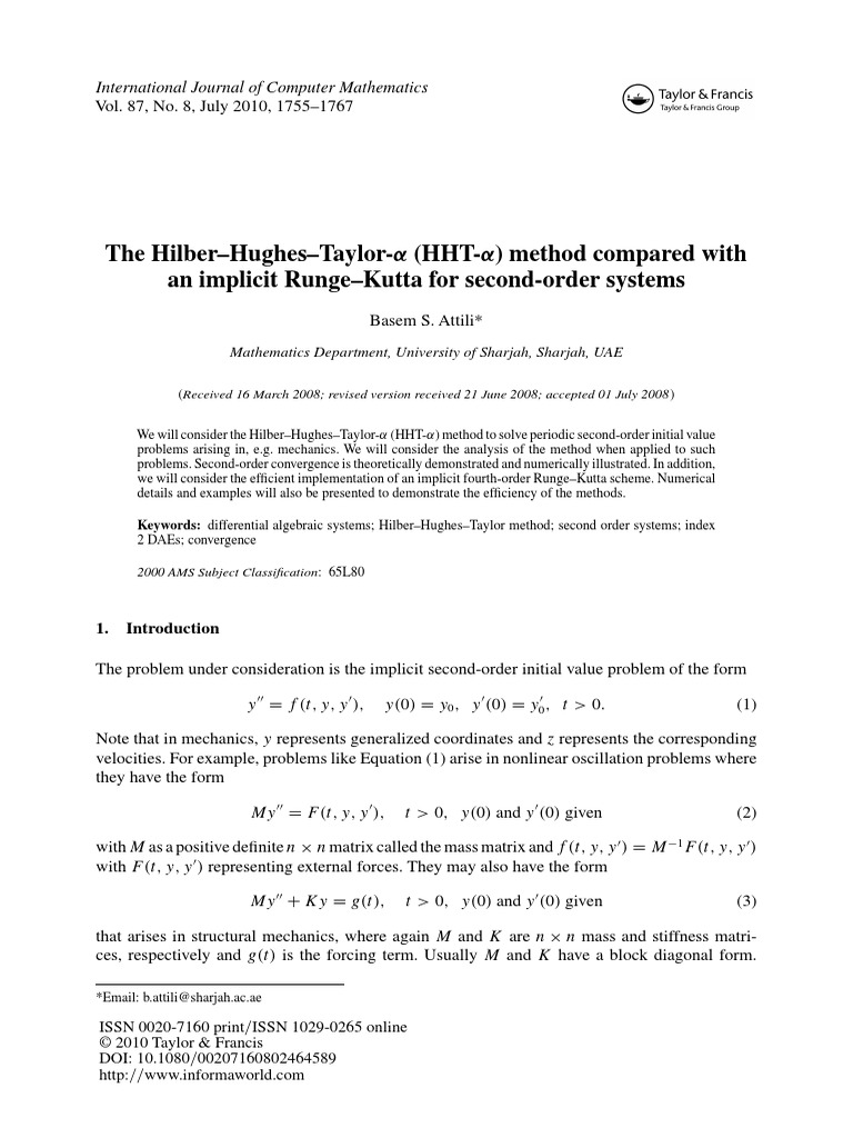 The Hilber-Hughes-Taylor-α (HHT-α) method compared with | PDF | Differential Equations ...