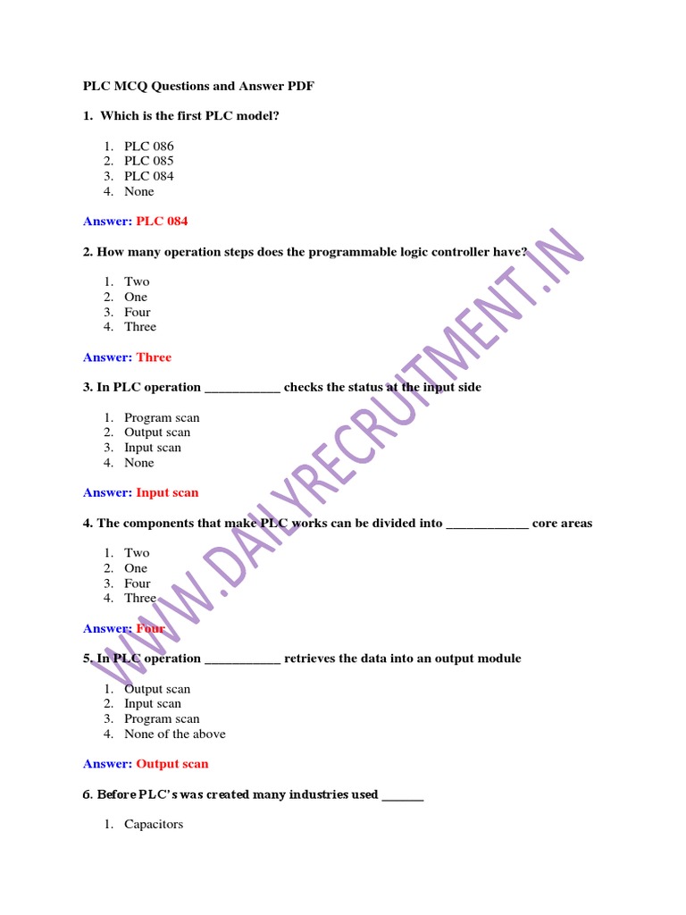 Ia MCQ 1 | PDF | Programmable Logic Controller | Automation
