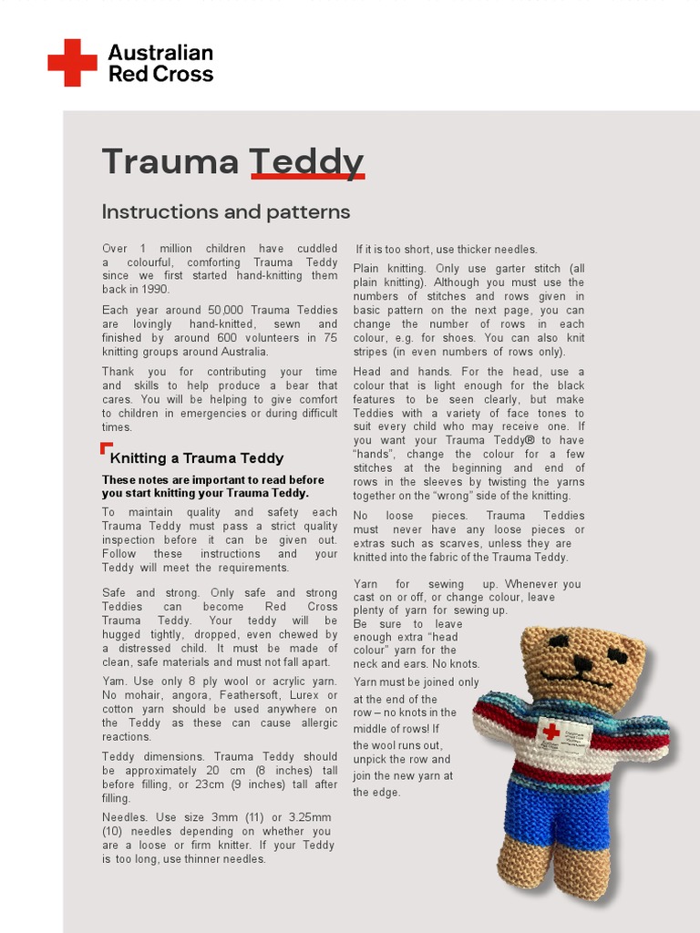 Standard Trauma Teddy Knitting Pattern | PDF | Knitting | Yarn