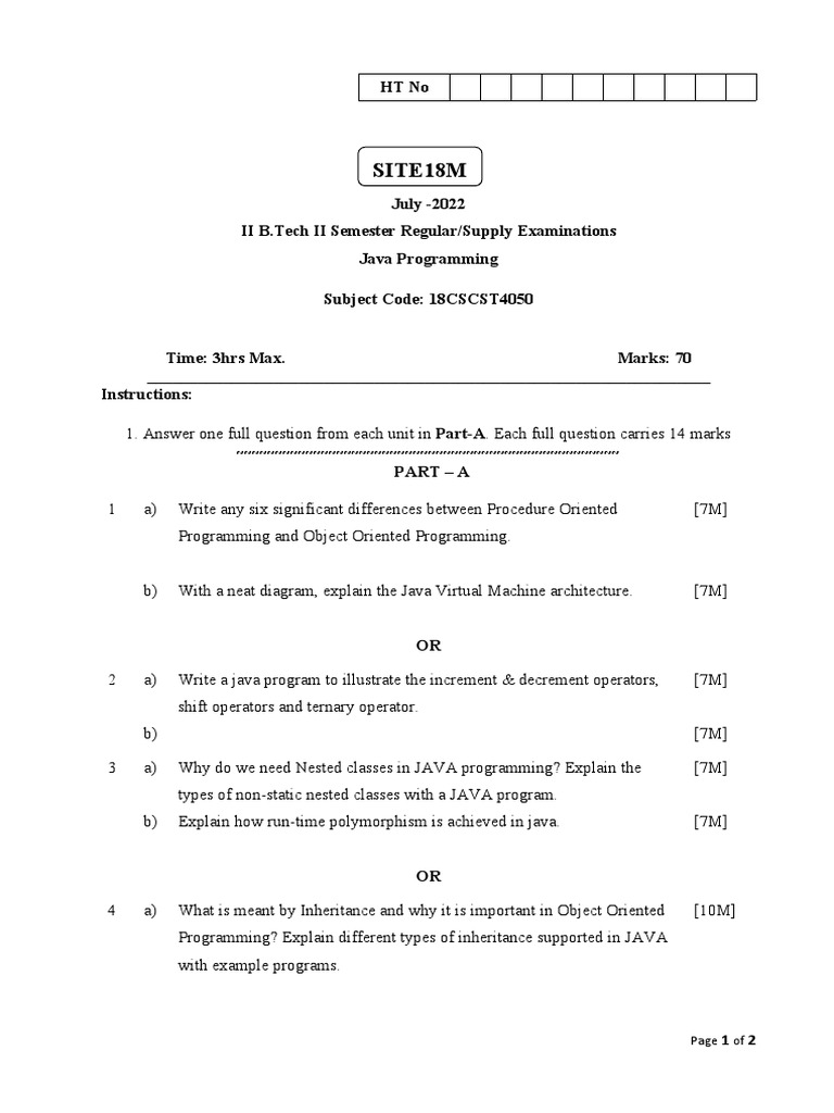 Java Model Paper-2 | PDF | Java (Programming Language) | Class (Computer Programming)