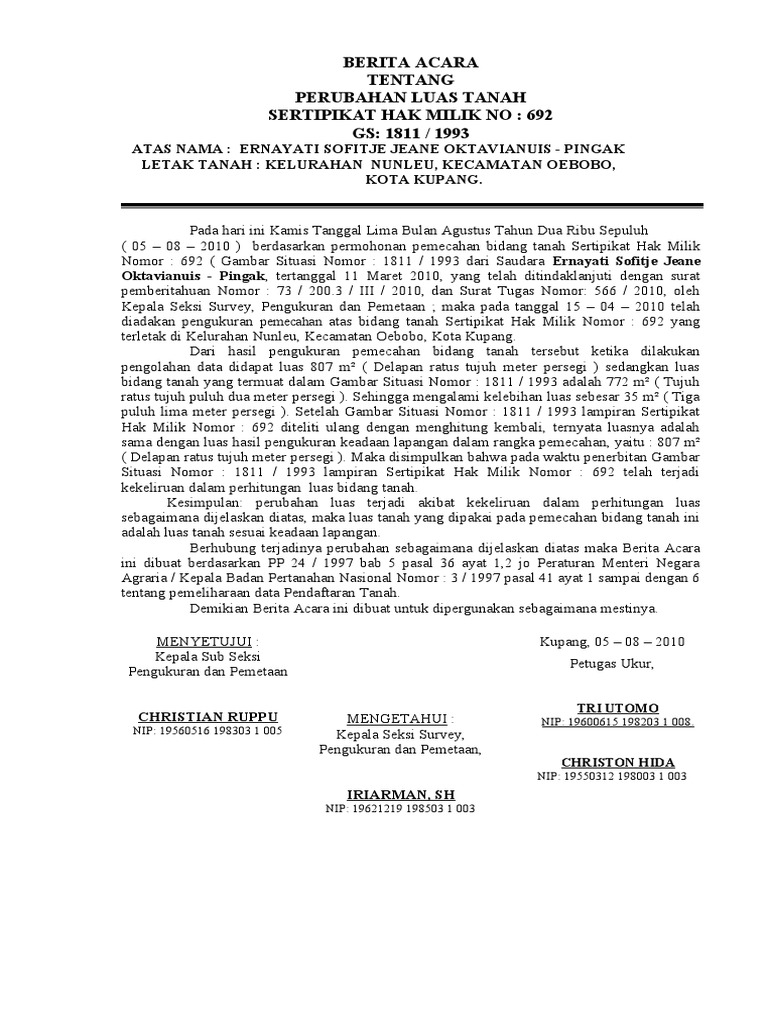 Berita Acara Kekeliruan Luas Reinhard Djula | PDF