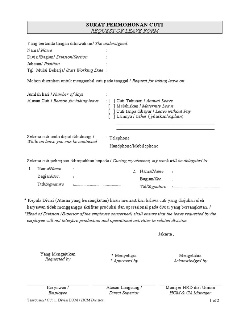 HRD 30 Surat Permohonan Cuti | PDF