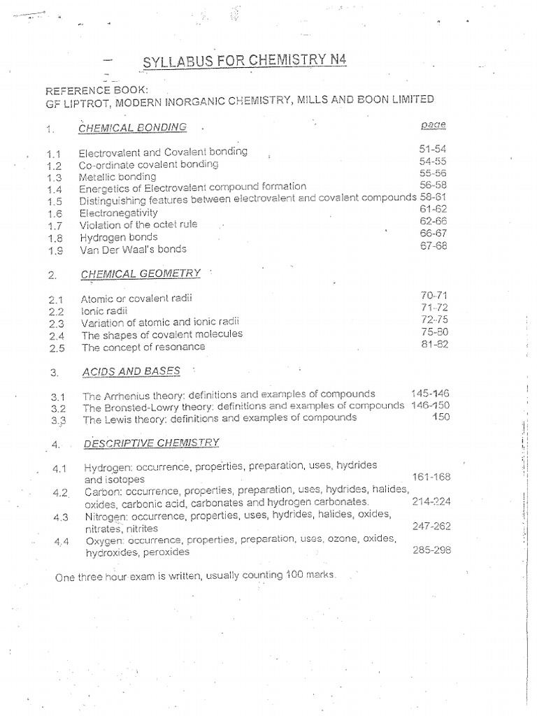 Chemistry N4 Syllabus | PDF