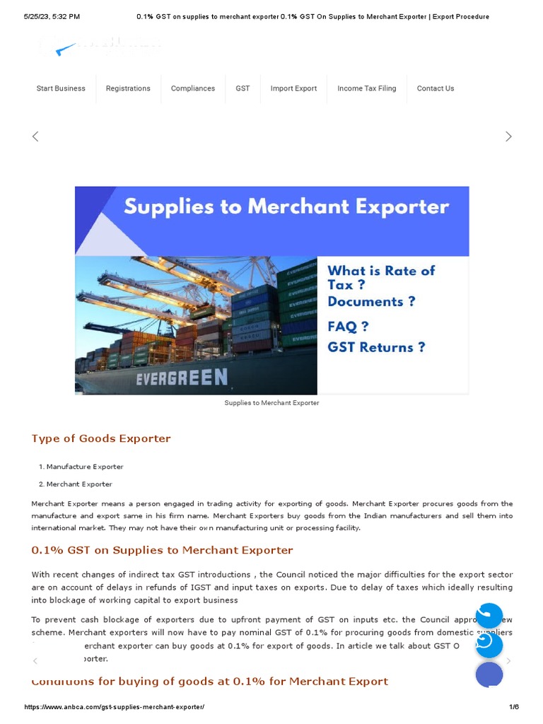 0.1 GST On Supplies To Merchant Exporter - Export Procedure | PDF ...