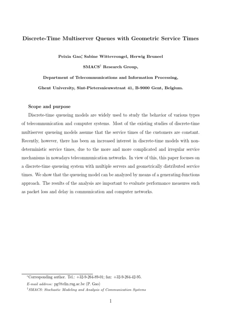 Discrete Time Multiserver Queues With Geometric Service Times Pdf Stochastic Process 2463