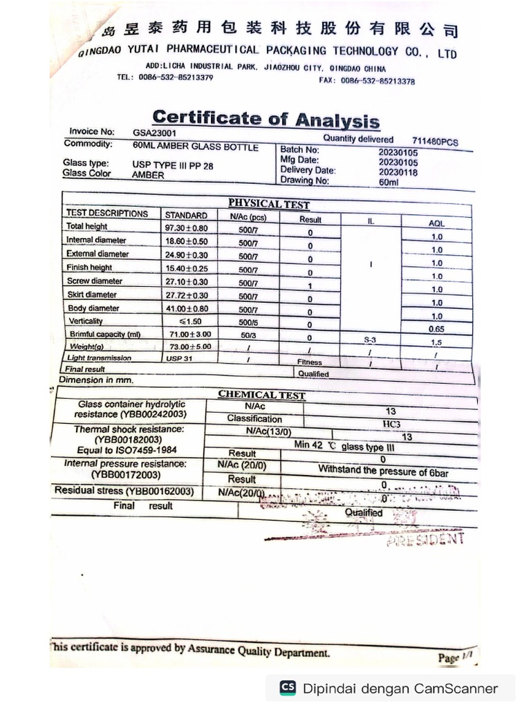 Certificate of Analysis | PDF