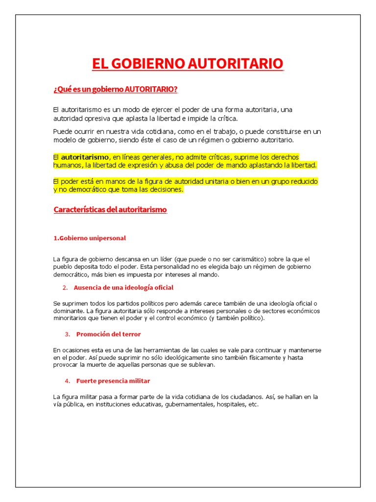 El Gobierno Autoritario | PDF | Autoritarismo | Gobierno