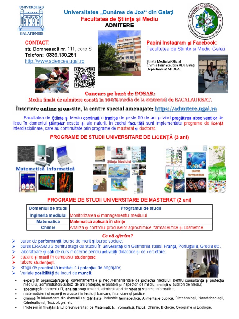 Flyer Facultatea de Stiinte Si Mediu UDJ Galati 2023 | PDF