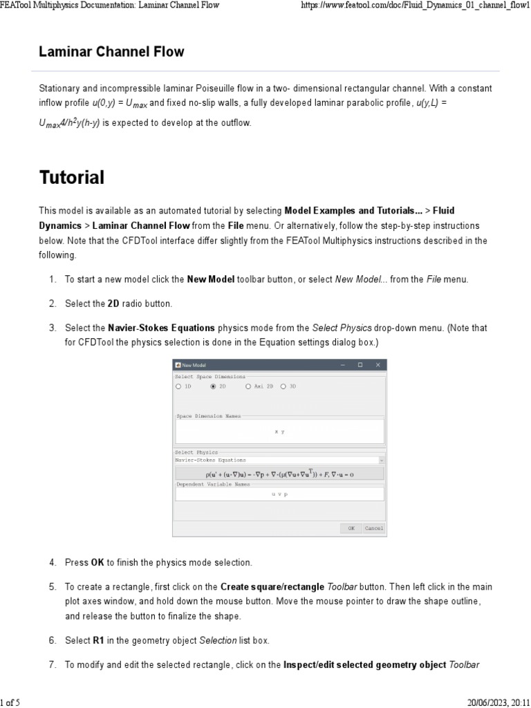 CFD Tutorial: Laminar Channel Flow | PDF | Equations | Classical Mechanics