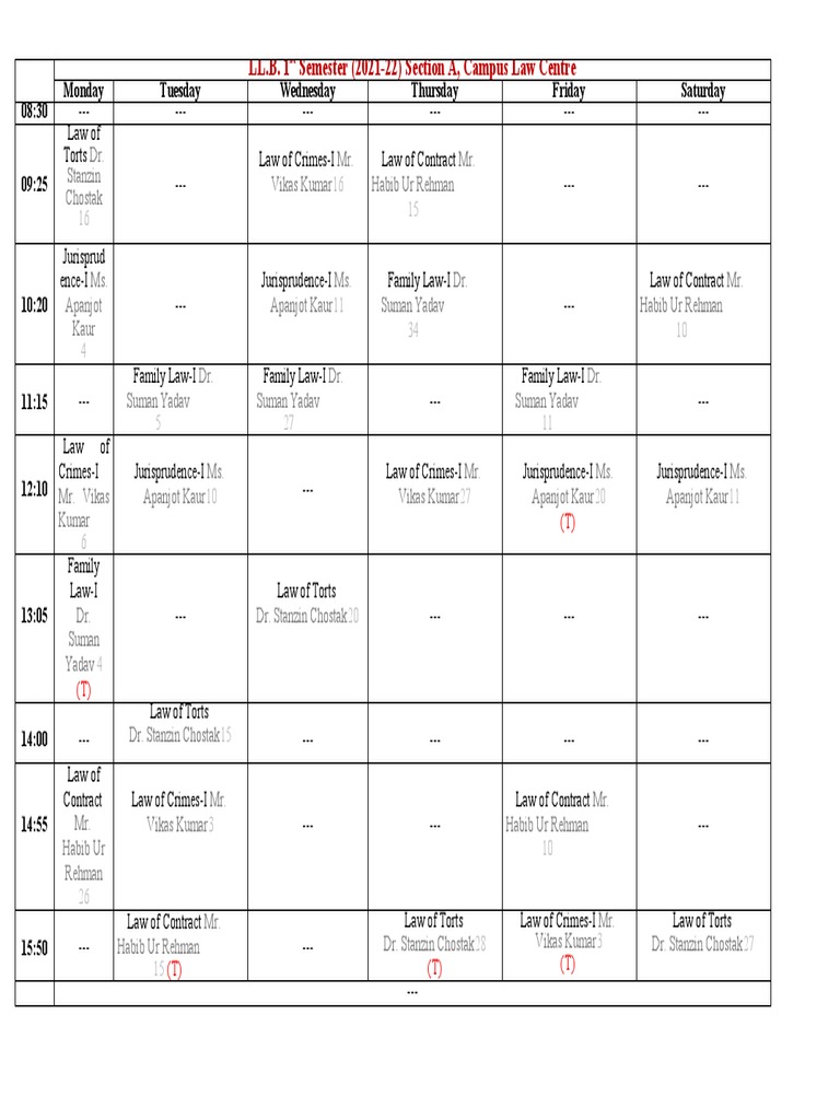 CLC 1st Semester Time Table A3 REVISED | PDF | Common Law | Justice