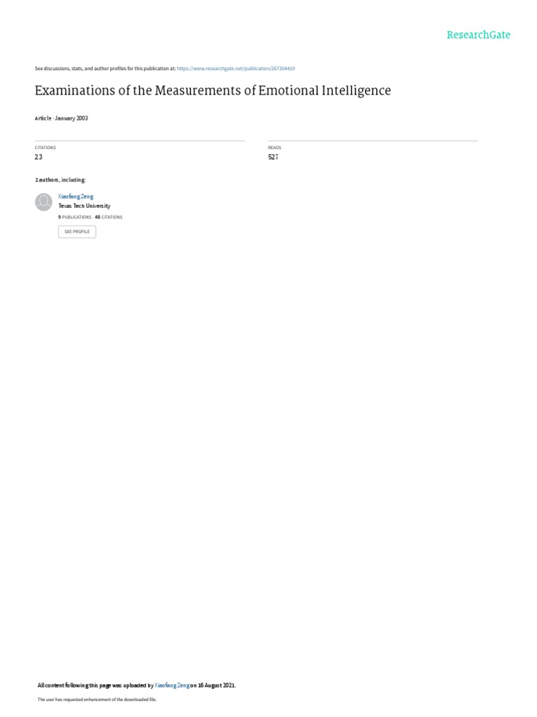 Examinationsofthe Measurementsof Emotional Intelligence | PDF | Emotional Intelligence ...