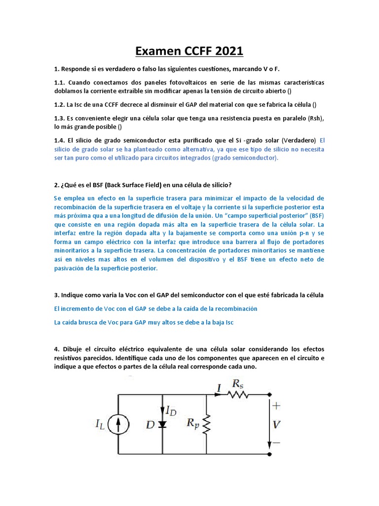 Examen Enero CCFF 2021 | PDF | Célula solar | Semiconductores