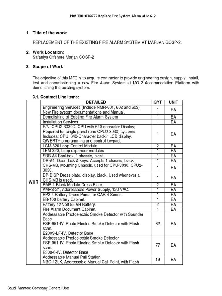 PR#3001036677 - SOW-Replacment of Fire Alarm System at MG-2 | PDF ...