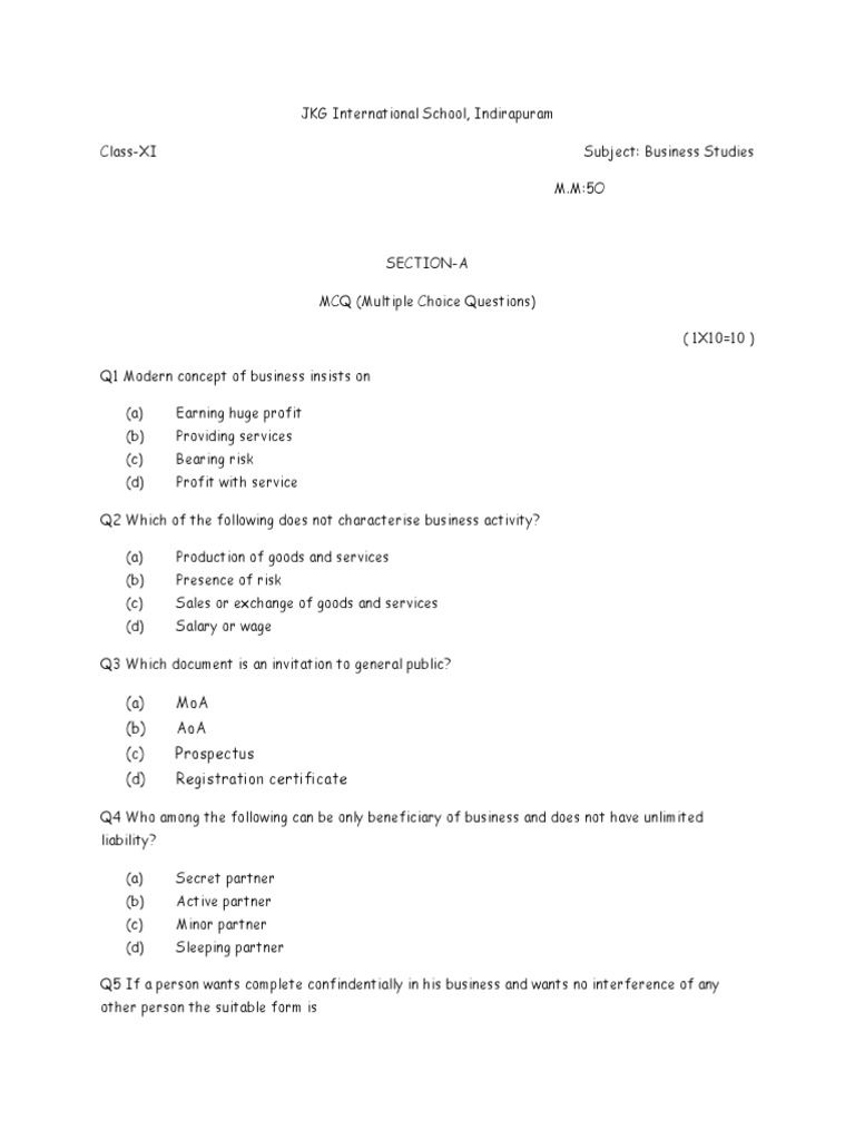 BST Question Paper | PDF | Partnership | Business