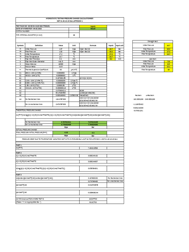 Hydrotest Calculation | PDF | Pascal (Unit) | Chemical Engineering