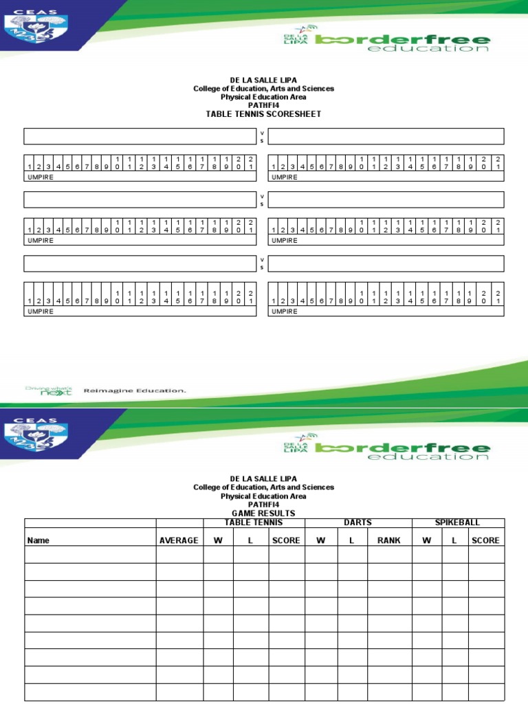 Table Tennis Scoresheet & RESULT SUMMARY | PDF