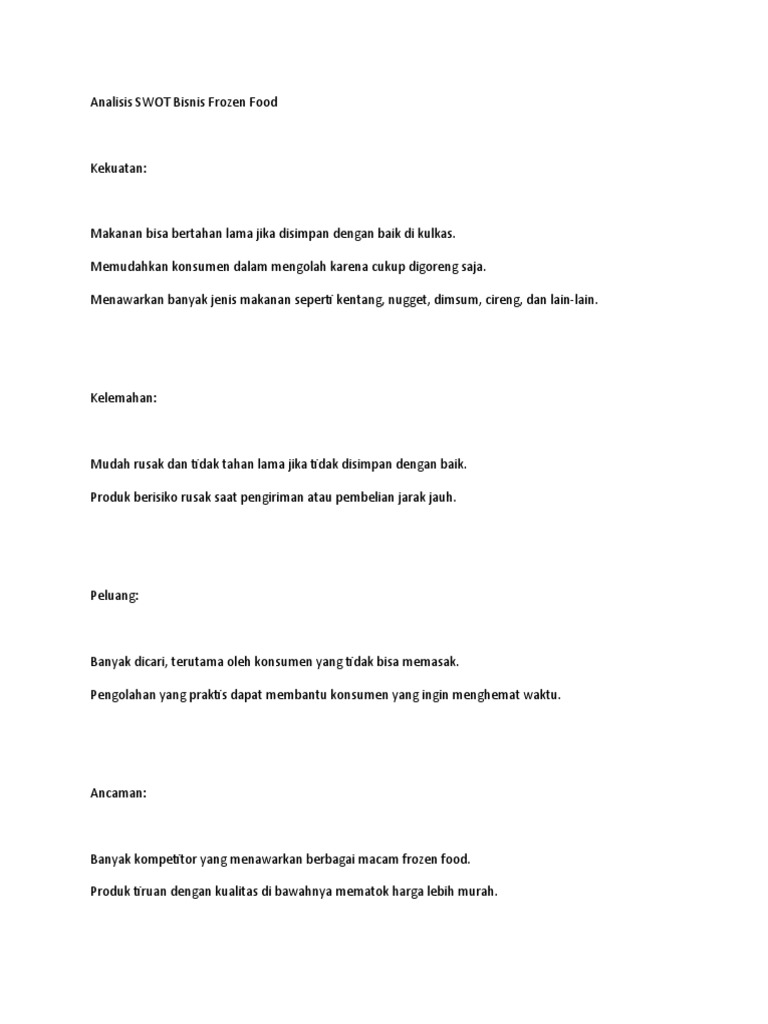 Analisis SWOT Bisnis Frozen Food | PDF | Kesehatan Holistik