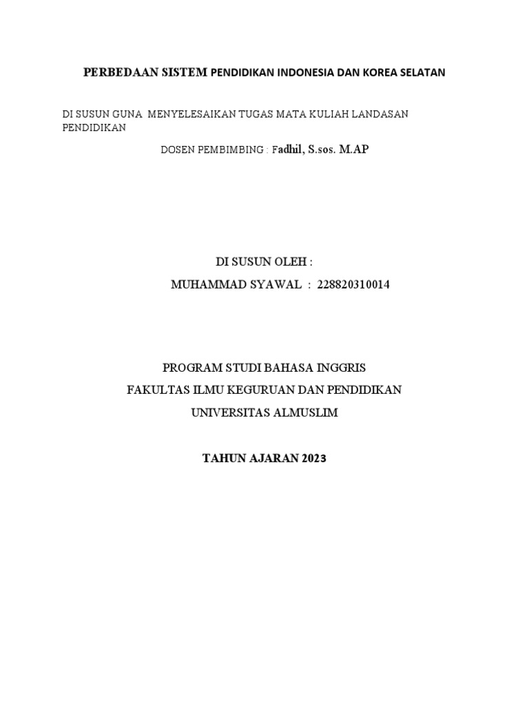 Perbedaan Sistem Pendidikan Indonesia Dan Korea Selatan | PDF Perbedaan Sistem Pendidikan Indonesia Dan Korea Selatan | PDF