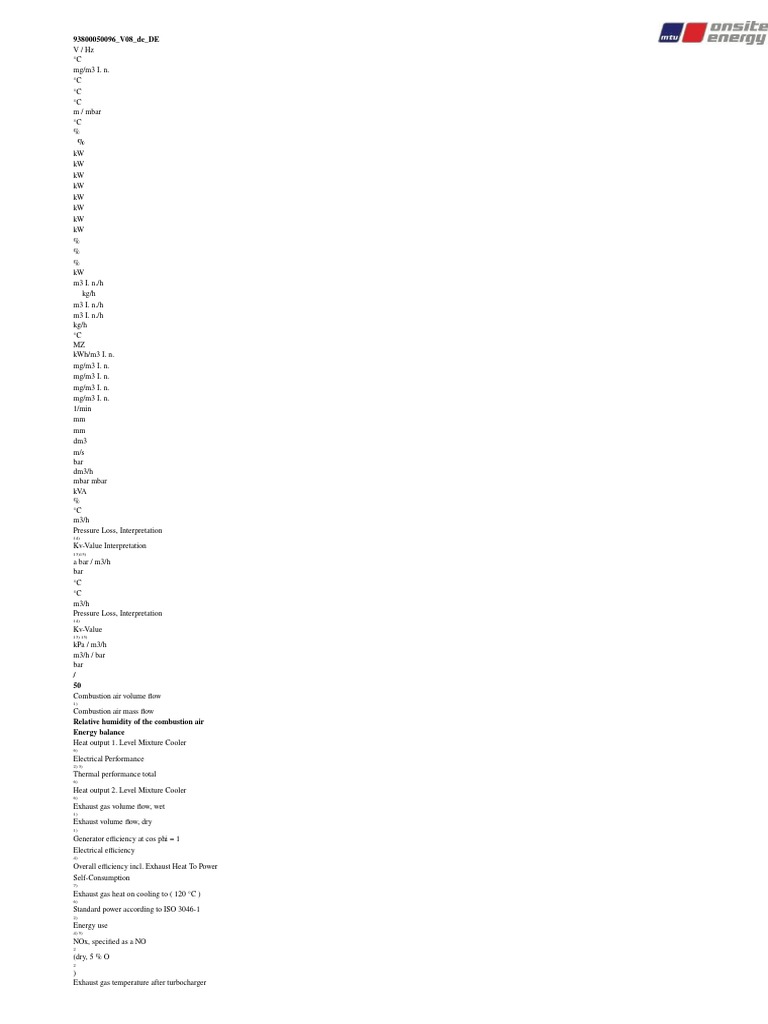 MTU 20V4000 L33 Technical Data Sheet | PDF | Internal Combustion Engine | Mechanical Engineering