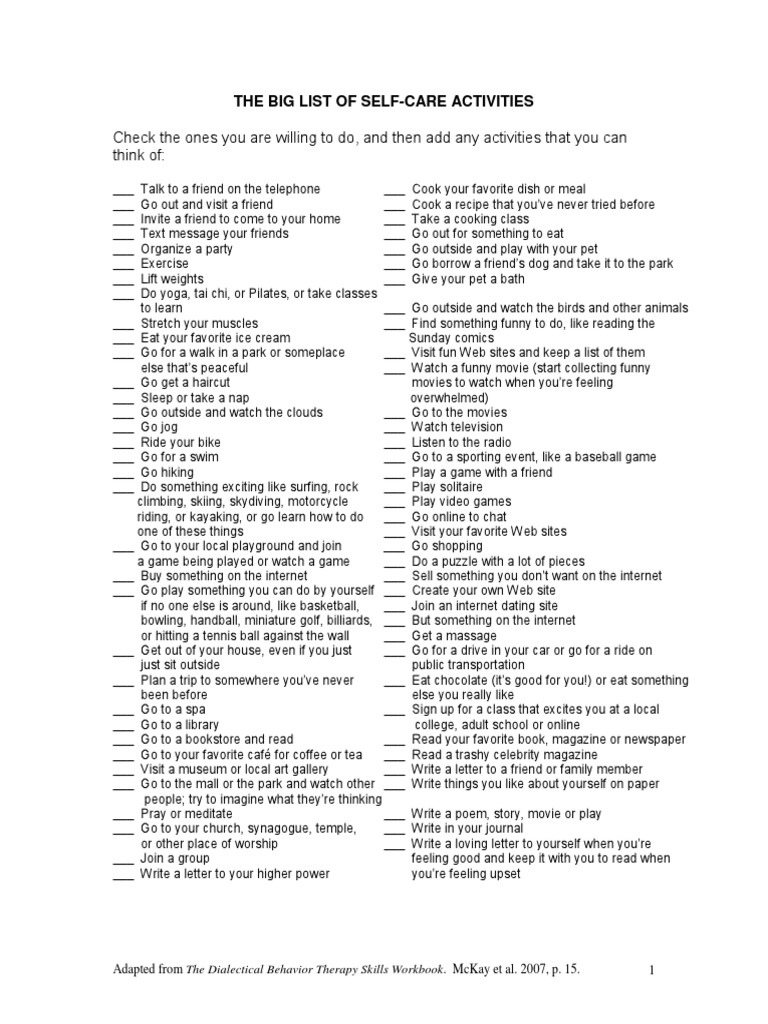 Trauma Informed Care Self-Care Activities Handout | PDF