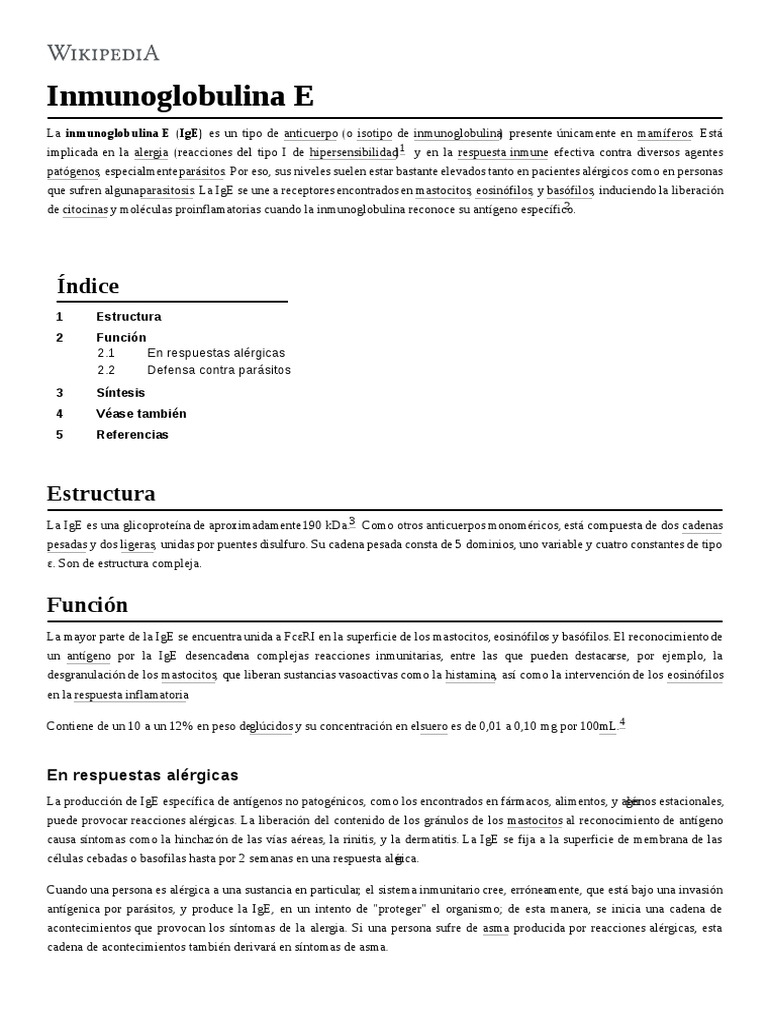 Inmunoglobulina E Pdf Inmunología Biología
