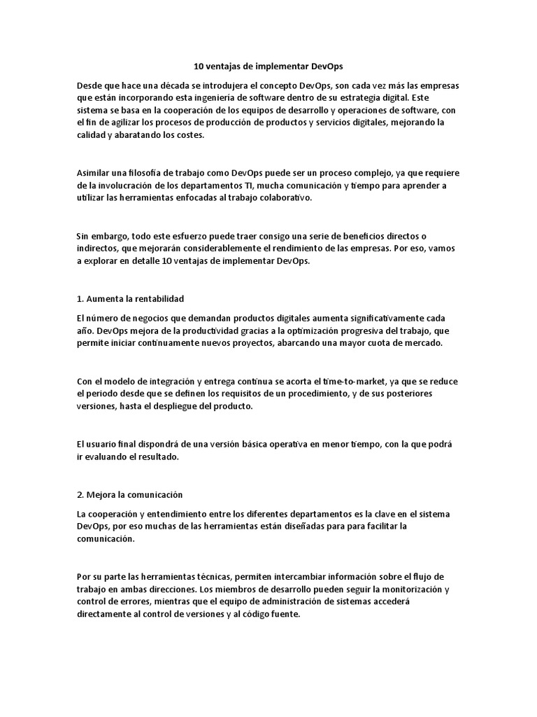 10 Ventajas de Implementar DevOps | PDF | Software | Informática