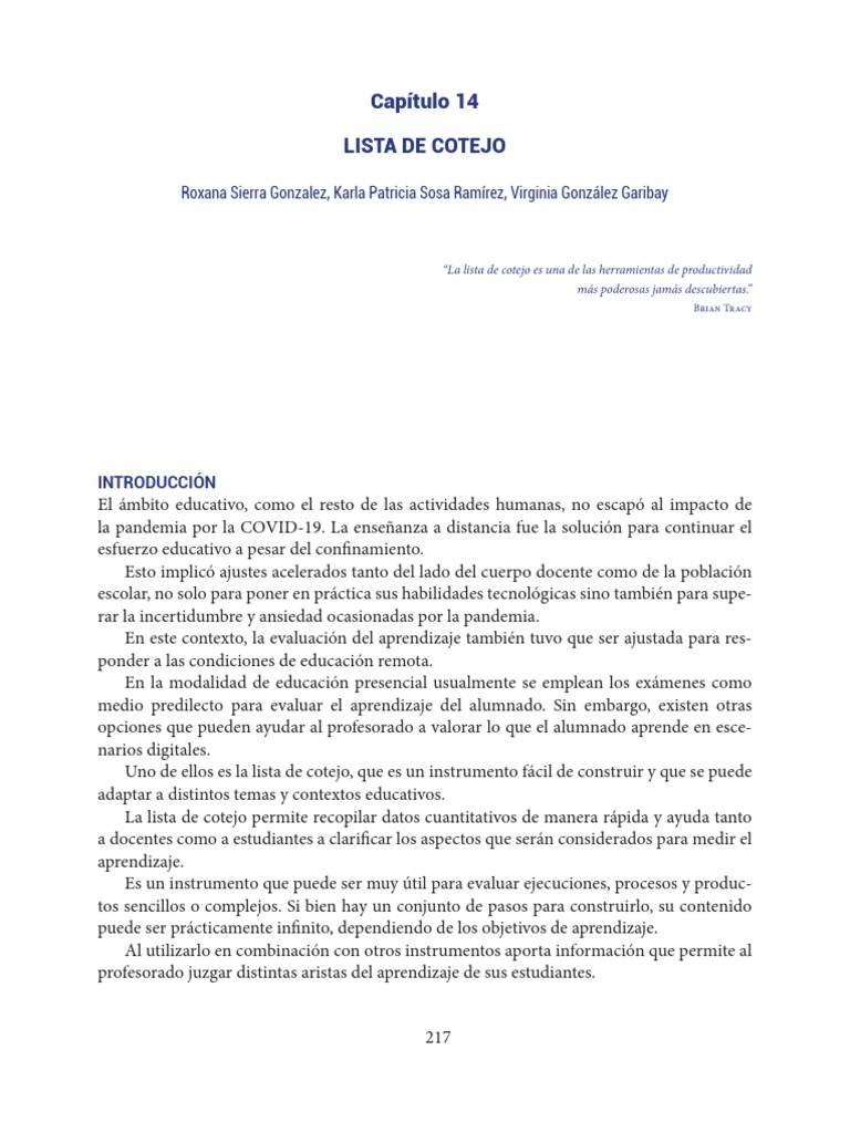 Capitulo 14 Lista de Cotejo | PDF | Evaluación | Aprendizaje