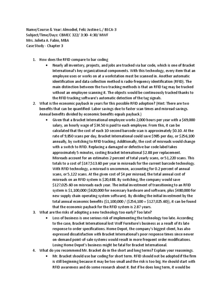 Chapter 3 Case Study | PDF | Radio Frequency Identification | Barcode