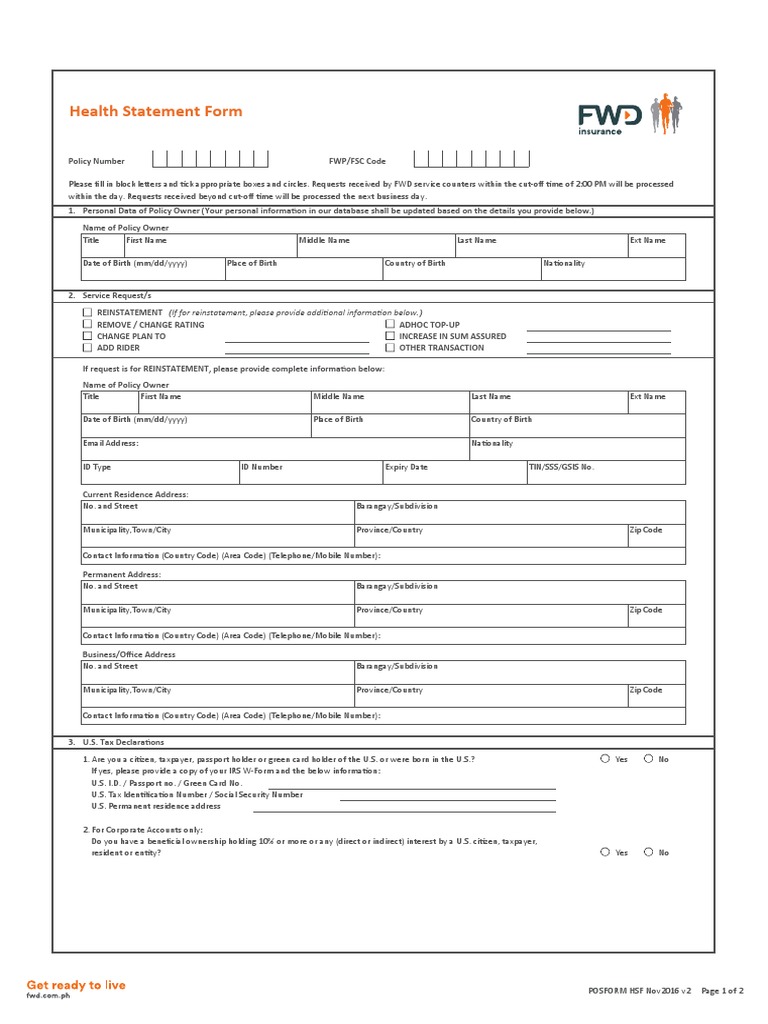 Health Statement Form | PDF | Taxes | Identity Document