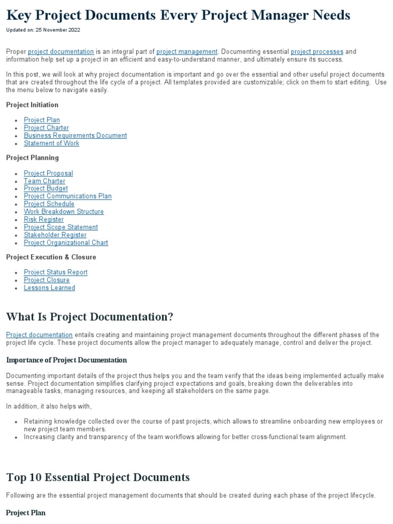 Key Project Documents Every Project Manager Needs | PDF | Project ...