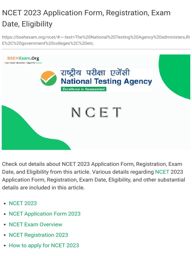 NCET 2023 Application Form, Registration, Exam Dat | PDF | World Wide ...