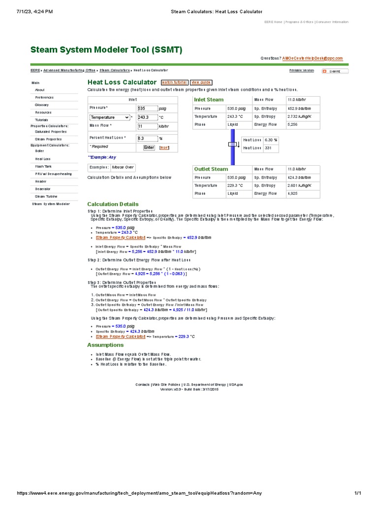 Steam Calculators - Heat Loss Calculator | PDF | Enthalpy | Steam