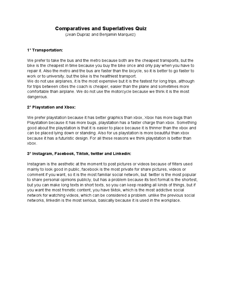 Comparatives and Superlatives Quiz | PDF