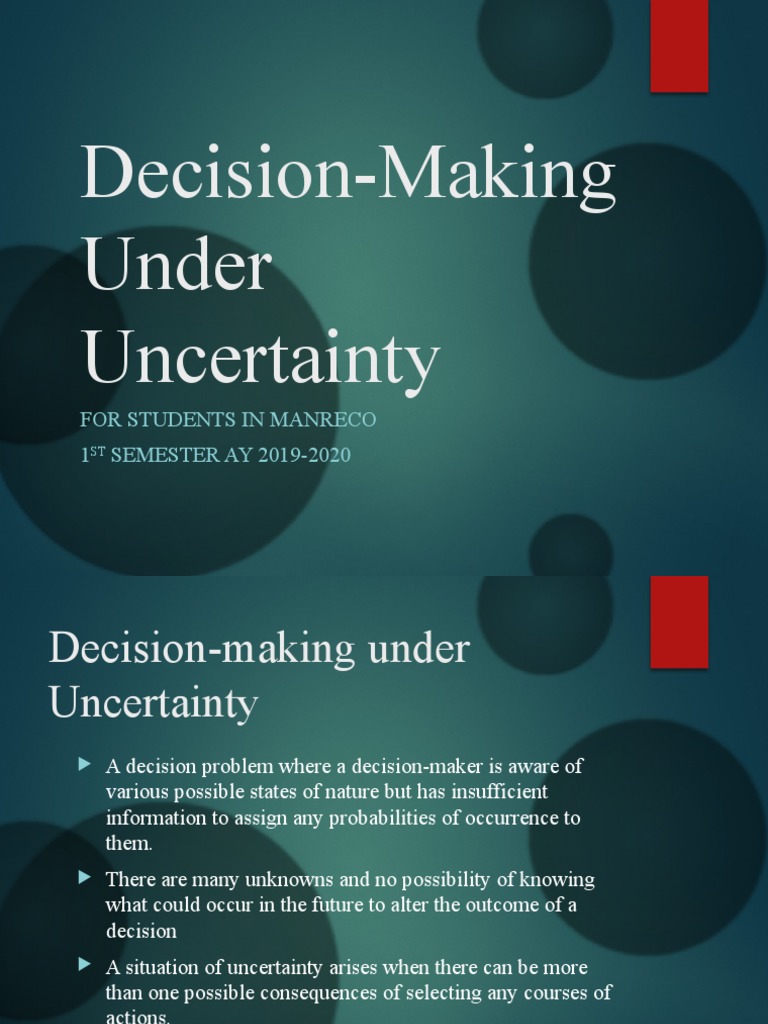 Decision Under Uncertainty | PDF | Optimism | Cognition