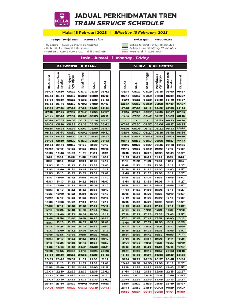 KLIA Express Train Timetable | PDF
