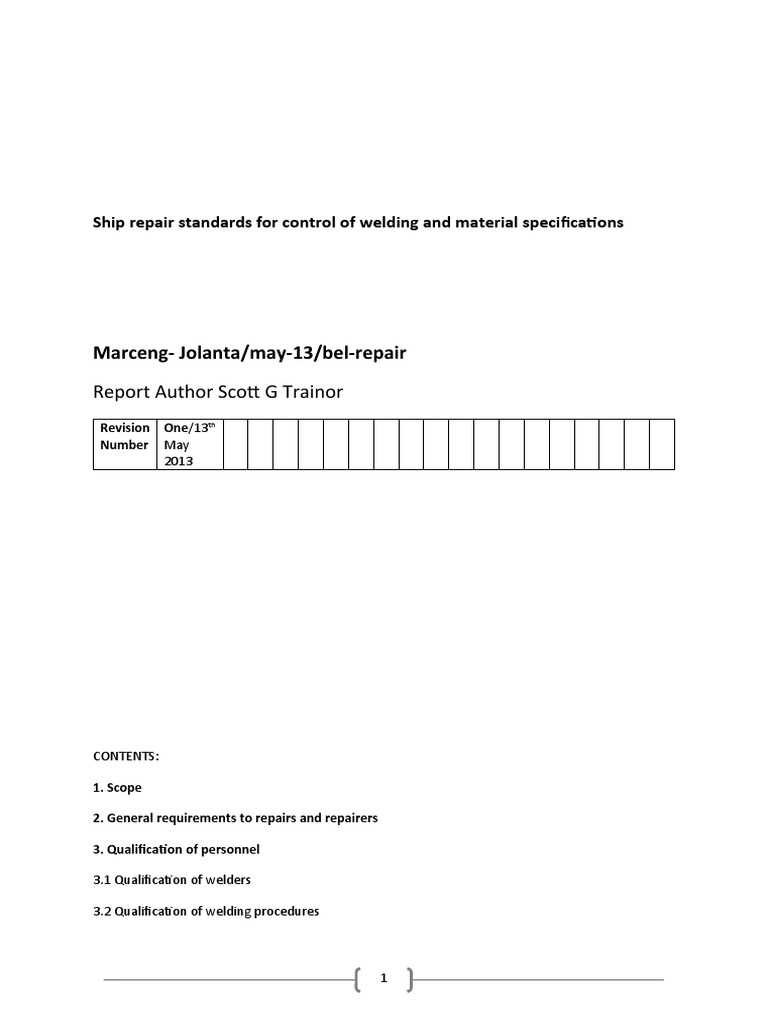 Ship Repair Standards For Control of Welding and Material ...