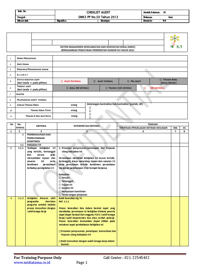 Form Checlist Interpretasi Kriteria Audit SMK3 | PDF